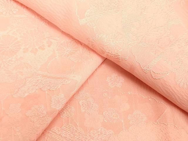 平和屋着物●上質な色無地　扇面草花地紋　珊瑚色　正絹　逸品　DAAV1352tw