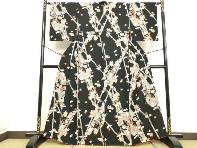 平和屋着物●上質な小紋　草花文　黒地　金彩　正絹　逸品　DAAV1353tw