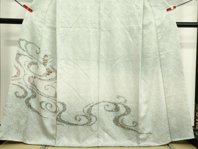 平和屋着物○訪問着 総絞り 刺繍 流水草花文 金彩 正絹 逸品 DAAV1426tw