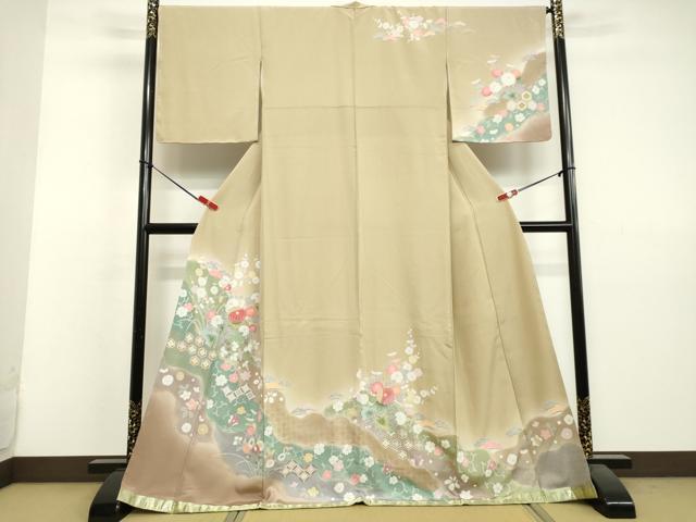 平和屋着物●訪問着　亀甲と菊　暈し染め　金彩　ロング丈　正絹　逸品　DAAV1456tw