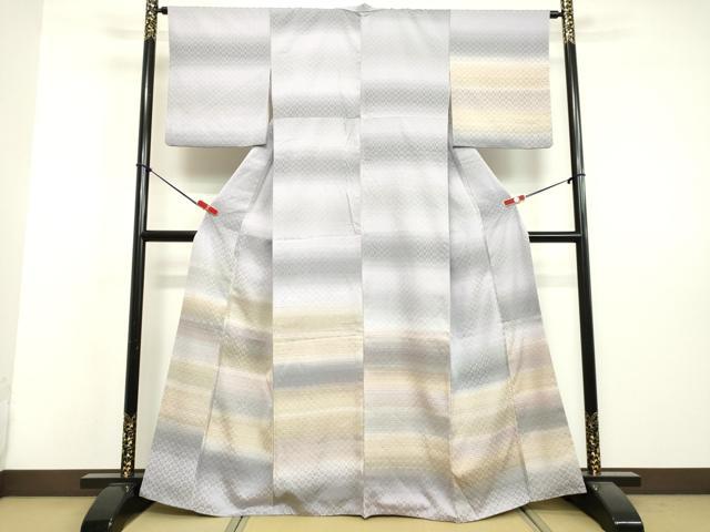 平和屋着物●訪問着　紬地　花織　霞文　正絹　逸品　DAAV1457tw