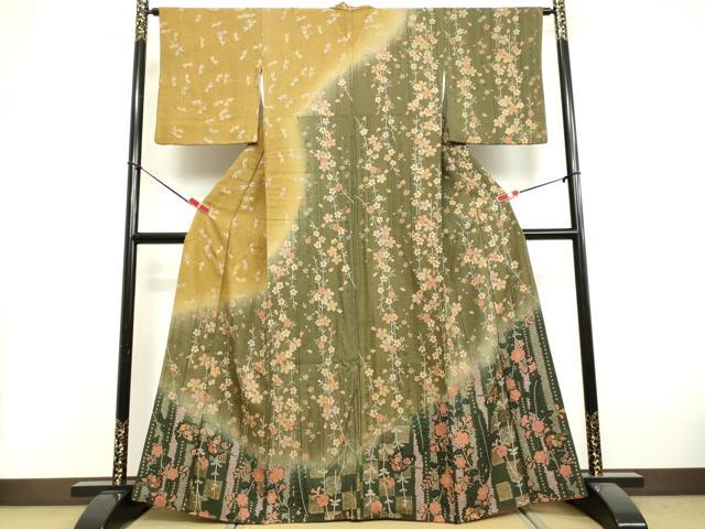 平和屋着物●訪問着　絞り　花蝶文　暈し染め　金彩　正絹　逸品　DAAV1463tw