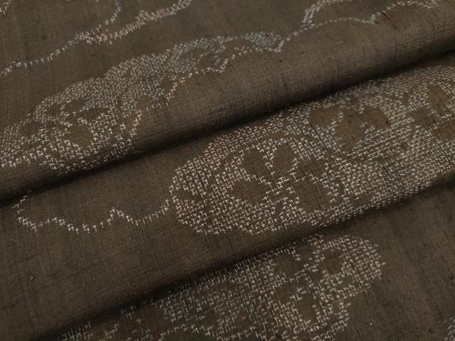 平和屋着物●結城紬　120亀甲　雲取り草花文　正絹　逸品　DAAV1497tw