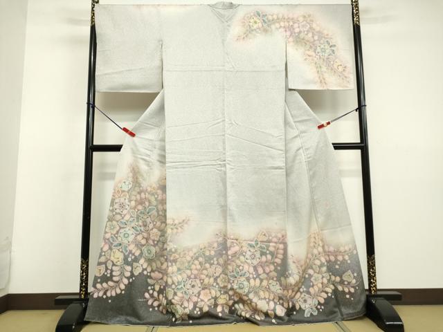 平和屋着物●越後十日町の一流染匠　桐屋・翠山工房　訪問着　絞り　辻が花　暈し染め　金通し地　正絹　逸品　DAAV1518tw