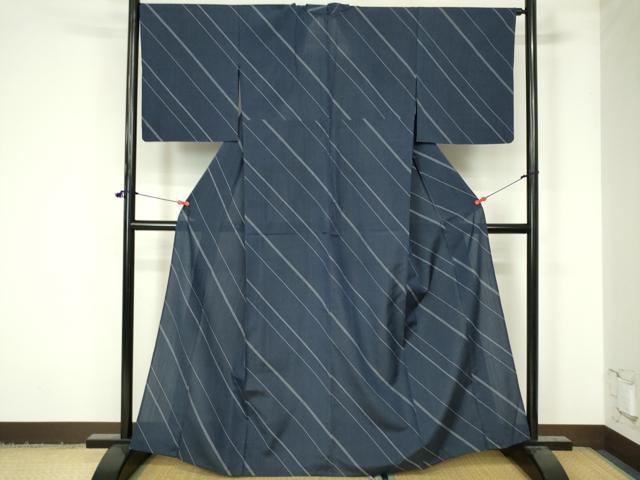 平和屋着物∴夏物　紗紬　斜縞　正絹　逸品　DAAV1684op