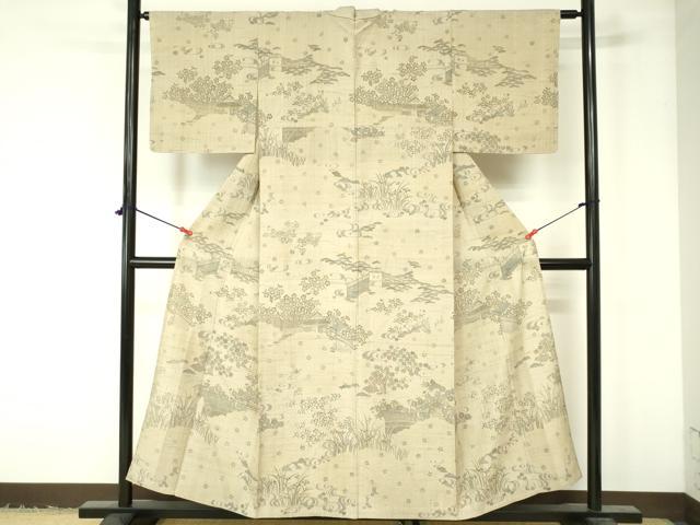 平和屋着物▽染織の名門　しょうざん　訪問着　生紬　単衣　風景花文　小田急百貨店扱い　正絹　逸品　DAAV1753op