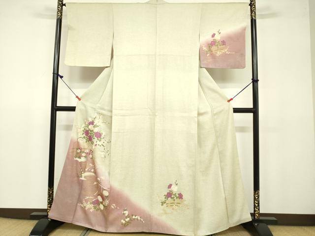 平和屋着物●訪問着　貝桶花文　暈し染め　金彩　正絹　逸品　DAAV3086du