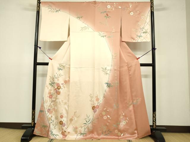 平和屋着物●訪問着　草花文　金彩　正絹　逸品　DAAV3107du