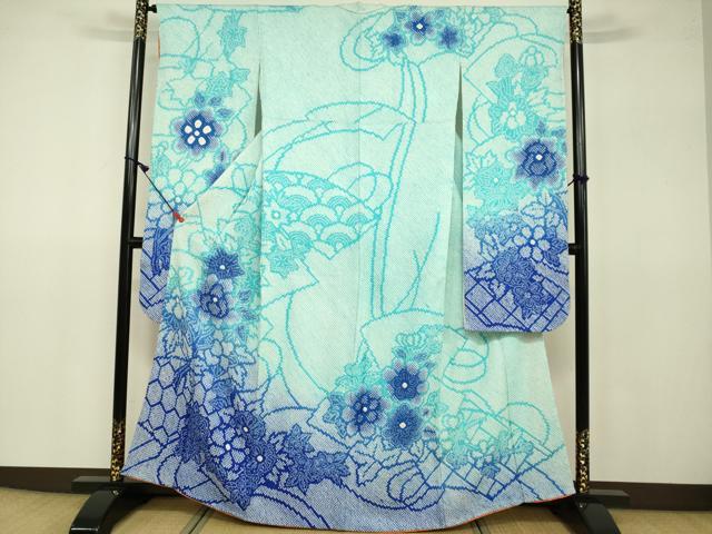 平和屋着物●豪華振袖　総絞り　草花文　暈し染め　正絹　逸品　DAAV3110du