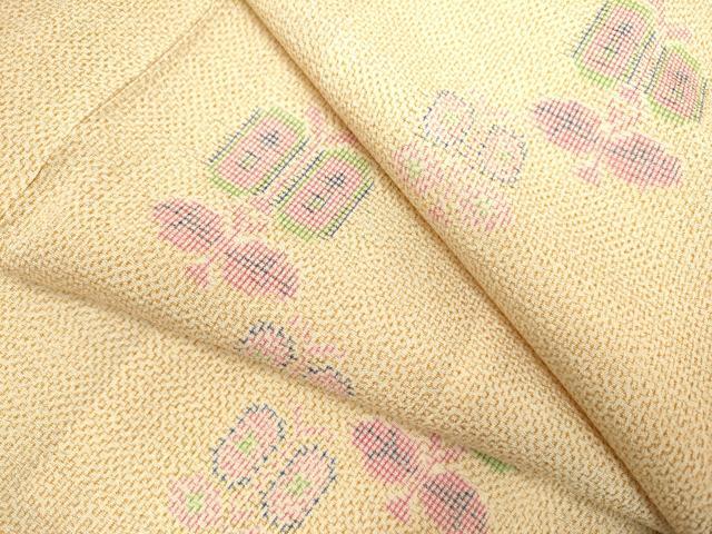 平和屋着物▽本塩沢　単衣　遠州椿　正絹　逸品　未使用　DAAV3120du