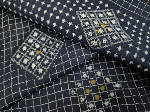 平和屋着物▽上質な紬　単衣　菱文　金彩　正絹　逸品　DAAV3125du