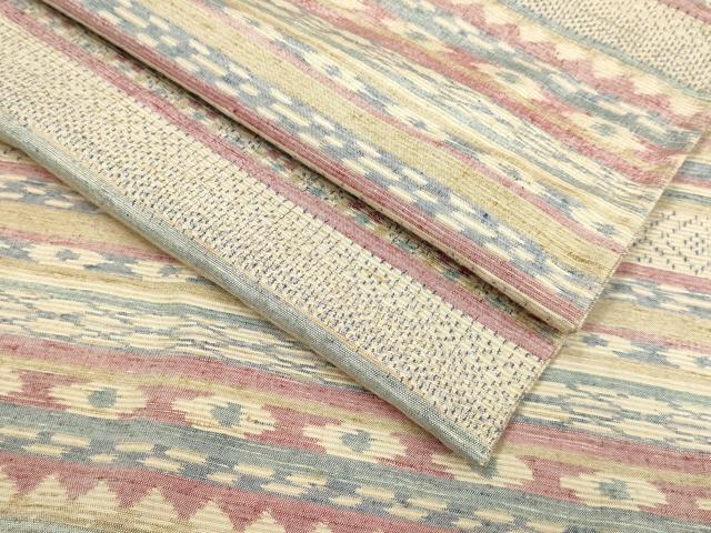 平和屋着物▽上質な紬　単衣　横段吉祥文　正絹　逸品　DAAV3138du