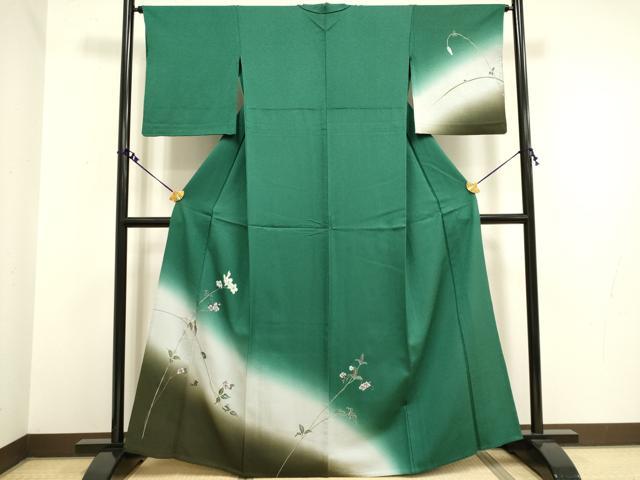 平和屋着物▽訪問着　単衣　夏虫　枝花文　暈し染め　金銀彩　正絹　逸品　DAAV3145du