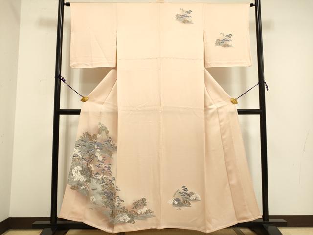 平和屋着物▽訪問着　単衣　渡り橋風景花文　暈し染め　正絹　逸品　DAAV3157du