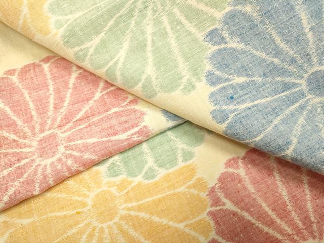 平和屋着物▽上質な紬　単衣　菊文　正絹　逸品　未使用　DAAV3161du