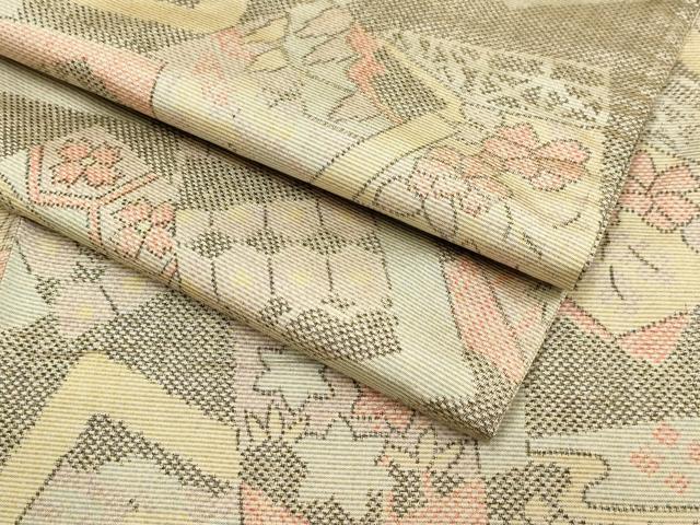 平和屋着物▽上質な紬　単衣　色紙重ね吉祥花文　正絹　逸品　DAAV3165du