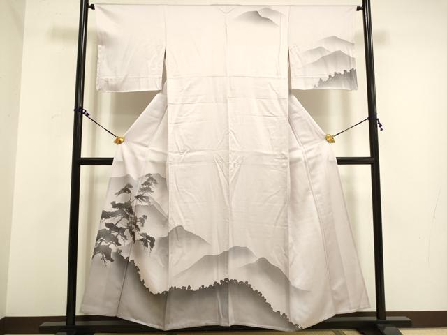 平和屋着物▽訪問着　単衣　手描き　重ね山松シルエット　暈し染め　三越扱い　正絹　逸品　未使用　DAAV3173du