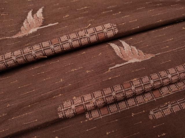 平和屋着物▽上質な紬　単衣　エ霞飛鳥文　正絹　逸品　DAAV3176du