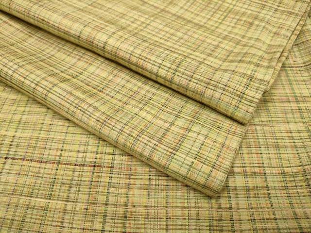 平和屋着物▽上質な紬　単衣　格子　正絹　逸品DAAV3178du