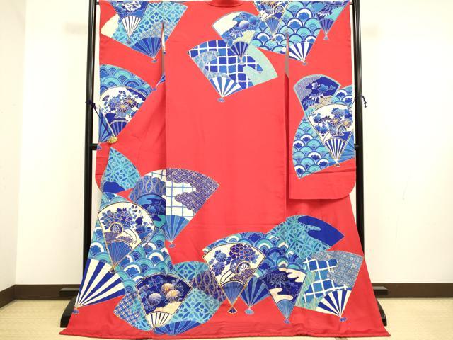 平和屋着物●お引きずり・お引き摺り・引き振袖　和装　結婚式　舞妓　芸妓　芸者　衣装　駒刺繍　扇面吉祥花車文　金彩　逸品　DAAV3185du