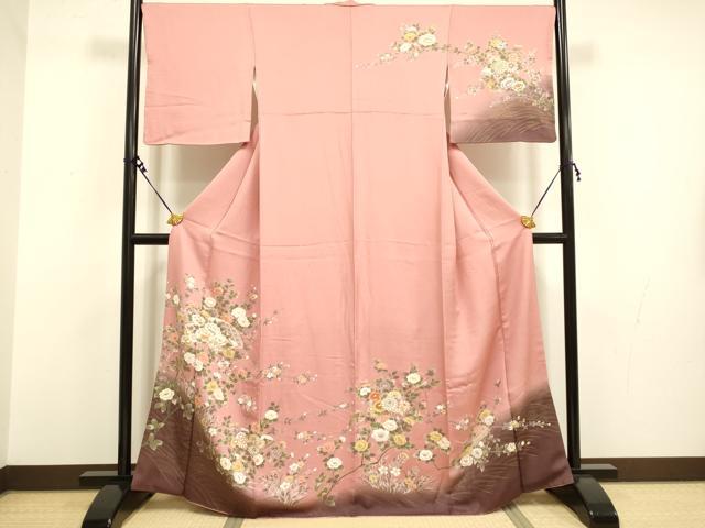 平和屋着物●訪問　扇面吉祥花車文　暈し染め　金彩　ますいわ屋扱い　正絹　逸品　DAAV3202du