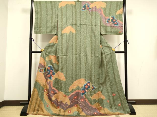 平和屋着物●訪問着　駒刺繍　草花文　金彩　正絹　逸品　DAAV3203du
