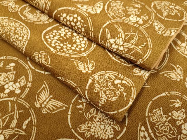 平和屋着物●上質な小紋　花蝶花丸文　鬼しぼ縮緬　正絹　逸品DAAV3212du