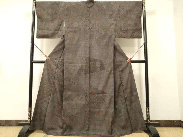 平和屋着物●訪問着　紬地　刺繍　切嵌洋花文　正絹　逸品　DAAV3230du