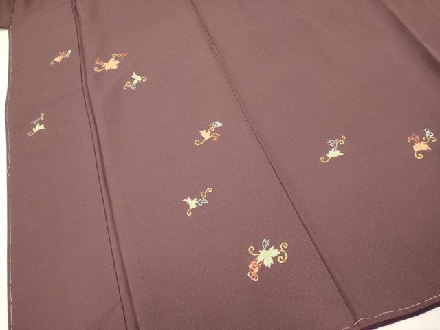 平和屋着物○訪問着 総刺繍 葡萄唐草文 紫鳶色 金糸 正絹 逸品