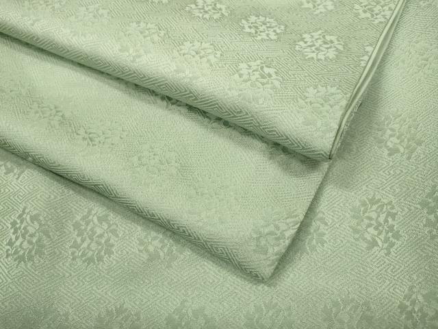 平和屋着物●上質な色無地　草花地紋　青白橡色　京都きもの友禅扱い　正絹　逸品　DAAV3268du