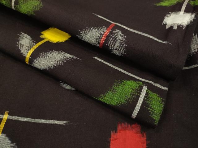 平和屋着物●久留米絣　単衣　草花文　チューリップ　綿　逸品　DAAV3303du