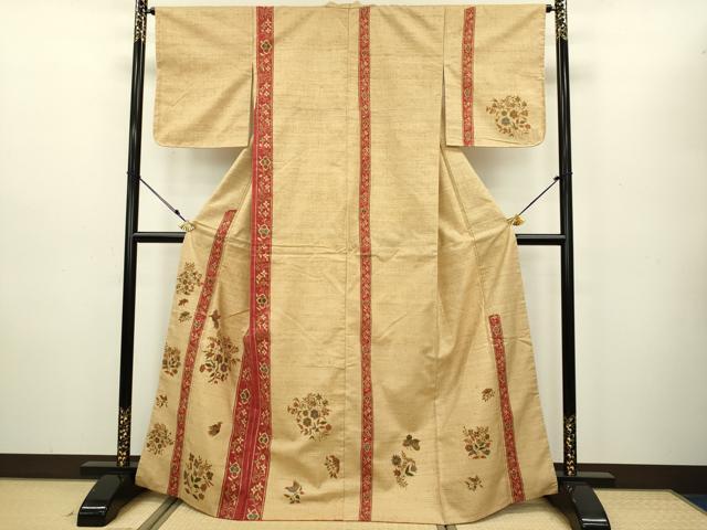 平和屋着物●訪問着　紬地　花鳥文　正絹　逸品　DAAV3318du