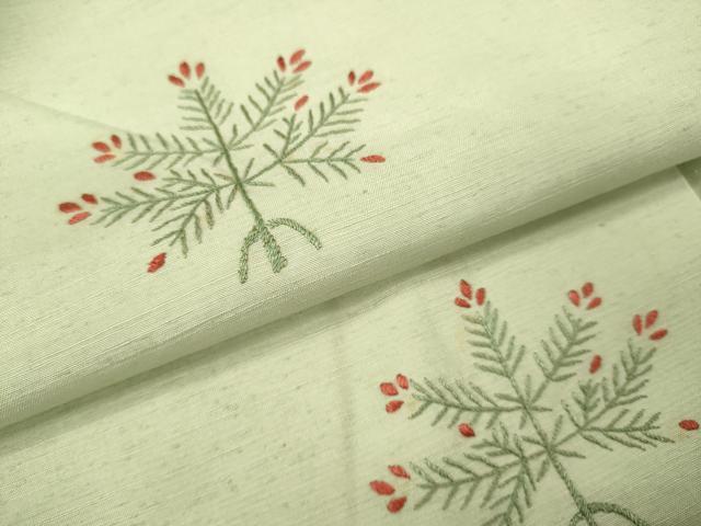 平和屋着物●訪問着　紬地　総刺繍　松葉文　正絹　逸品　DAAV3329du