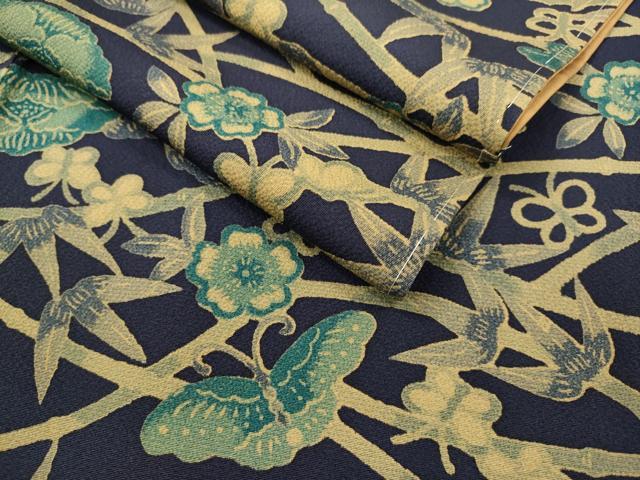 平和屋着物●上質な小紋　笹竹花蝶文　正絹　逸品　未使用　DAAV3352du