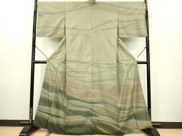 平和屋着物●石川県指定無形文化財　牛首紬　白山工房　手織り　訪問着　枝松文　正絹　逸品　DAAV3385du