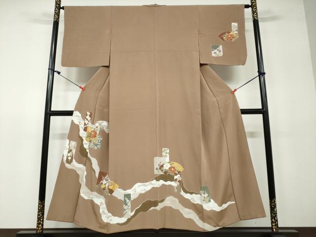 平和屋着物●訪問着　駒刺繍　道長地紙草花文　金彩　正絹　逸品　DAAV4844ud