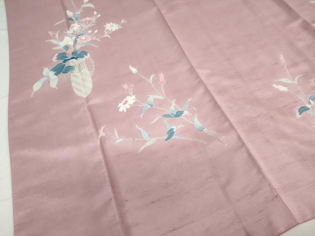 平和屋着物●訪問着　友禅　作家物　白山紬　草花文　大丸扱い　正絹　逸品　未使用　DAAV4872ud 平和屋着物○訪問着 友禅 作家物 白山紬 草花文 大丸扱い 正絹