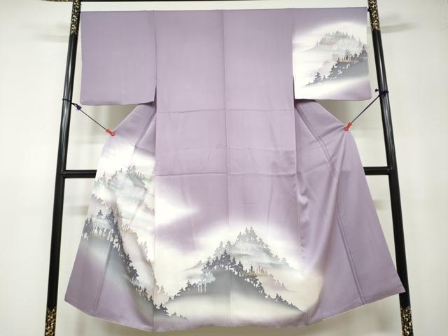 平和屋着物●男性　訪問着　樹林風景シルエット　暈し染め　金彩　正絹　逸品　DAAV4939ud