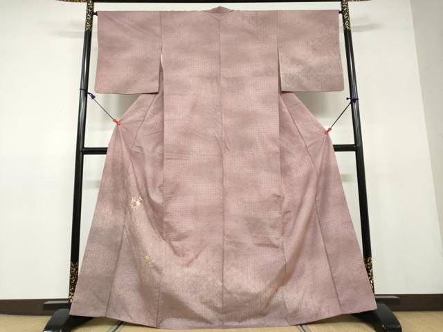 平和屋着物●訪問着　紬地　刺繍　草花文　金彩　正絹　逸品　DAAV4954ud