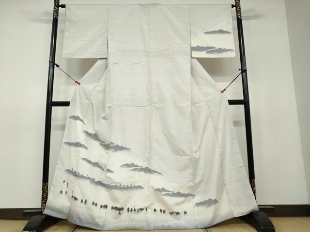 平和屋着物●訪問着　紬地　大名行列　正絹　逸品　DAAV4956ud