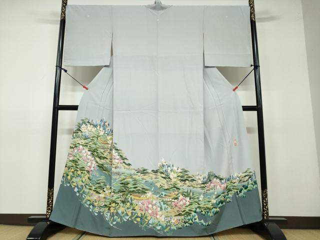 平和屋着物●豪華色留袖　友禅　作家物　流水風景草花文　正絹　逸品　DAAV4957ud