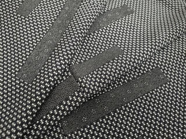 平和屋着物●江戸小紋　横段草花文　黒地　正絹　逸品　DAAV4967ud