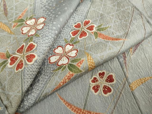 平和屋着物●上質な小紋　地紙草花文　金彩　正絹　逸品　未使用　DAAV4995ud