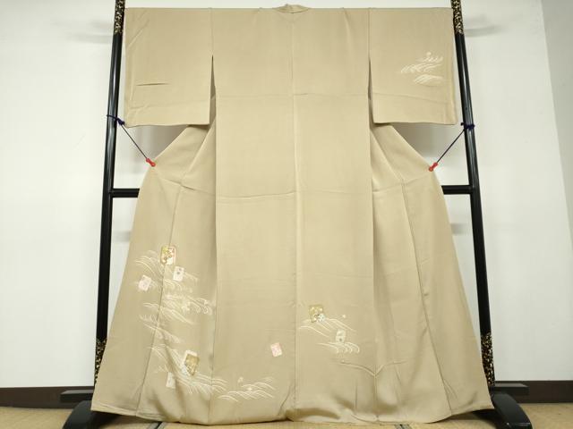 平和屋着物●訪問着　駒刺繍　色紙重ね草花文　金彩　正絹　逸品　DAAV5000ud