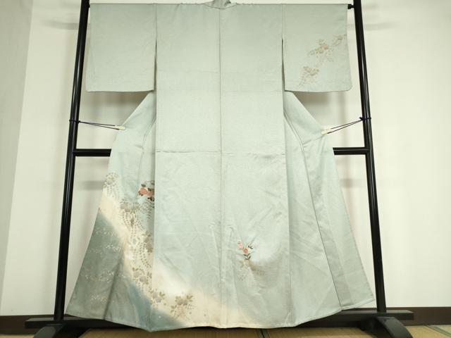 平和屋着物▽中国三大刺繍　スワトウ刺繍　汕頭刺繍　訪問着　単衣　雪輪花文　暈し染め　金彩　正絹　逸品　DAAV5045az