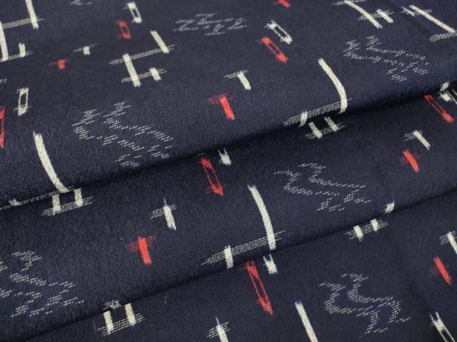 平和屋着物▽上質なお召　単衣　絣流水文　正絹　逸品　DAAV5047az