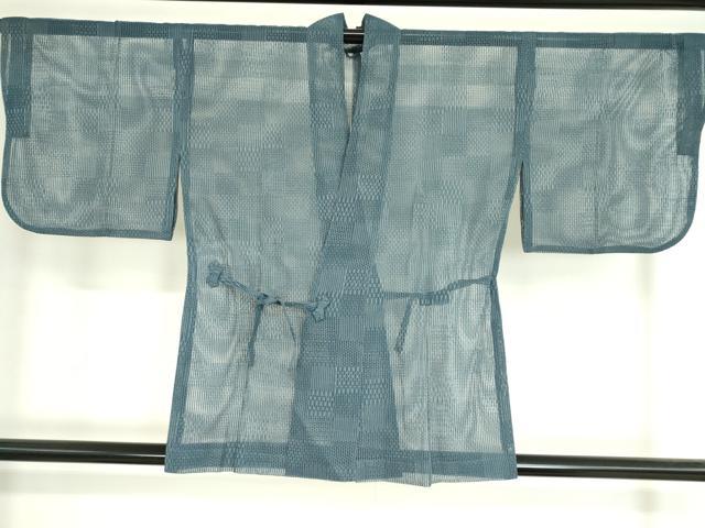 平和屋着物▽道中着　スリーシーズン　春夏秋　塵除け　変わり市松文　紺鼠色　正絹　逸品　DAAV5073az