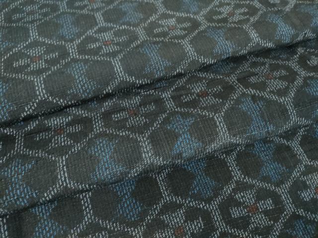 平和屋着物▽結城紬　単衣　亀甲花文　正絹　逸品　DAAV5181az