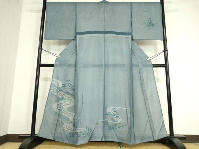 平和屋着物▽中国三大刺繍　スワトウ刺繍　汕頭刺繍　訪問着　無双　紗袷　紗×絽　茶屋辻流水花文　正絹　逸品　DAAV5321az