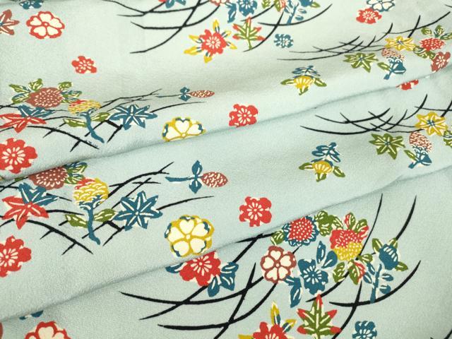 平和屋着物▽上質な小紋　単衣　型染　芝に舞花　正絹　逸品　未使用　DAAV5329az